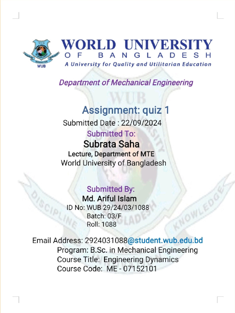 Eng. Dynamics Assignment-Quiz1 | PDF