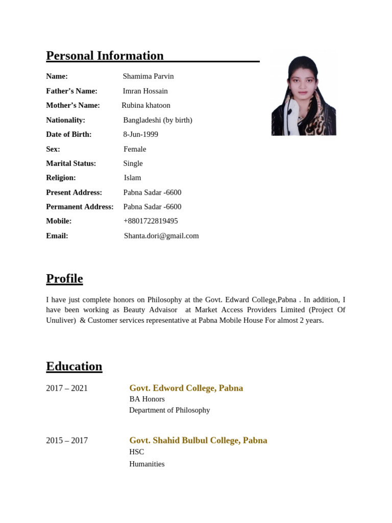 Shamima Shanta CV | PDF | Career & Growth
