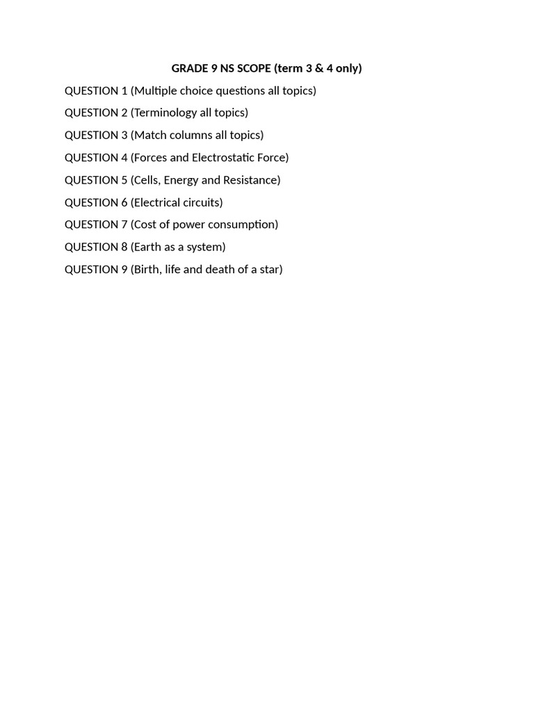 Grade 9 Natural Science Exam Scope | PDF | Technology & Engineering
