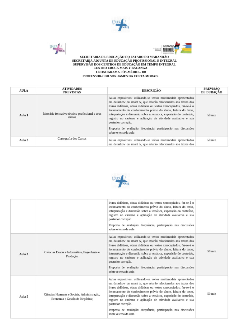 Cronograma Pós Médio Turma 101 2 Semestre | PDF | Livro didático