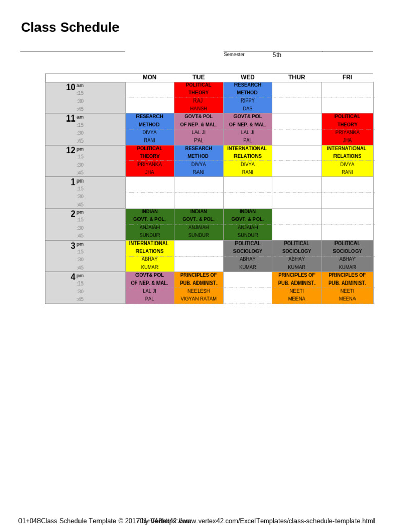 5th Sem Time Table | PDF