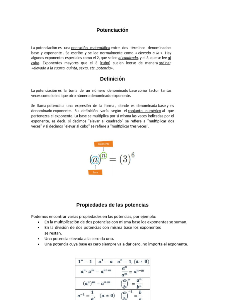 Potenciación | PDF | Exponenciación | Multiplicación