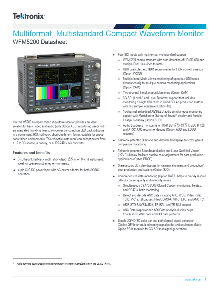 WFM5200 Multiformat Multistandard Compact Waveform Monitor Datasheet ...