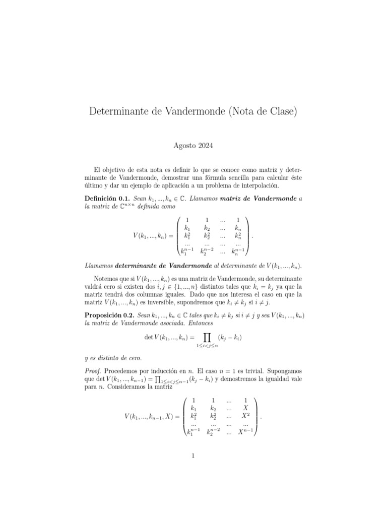 Determinante de Vandermonde | PDF | Determinante | Matriz (Matemáticas)