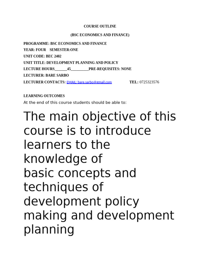Development Planning Outline | PDF | Economics | Learning
