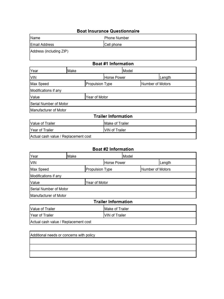 Boat Insurance Questionnaire | PDF