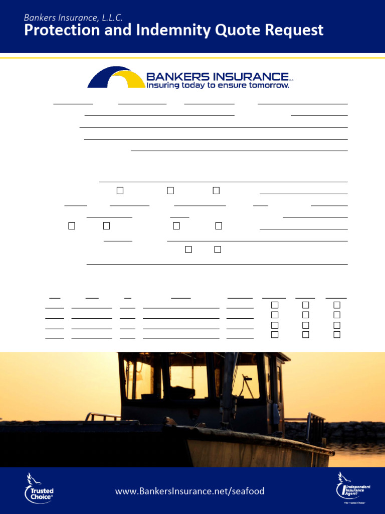 Protection and Indemnity Quote Request Commercial Boat Quote Form | PDF ...
