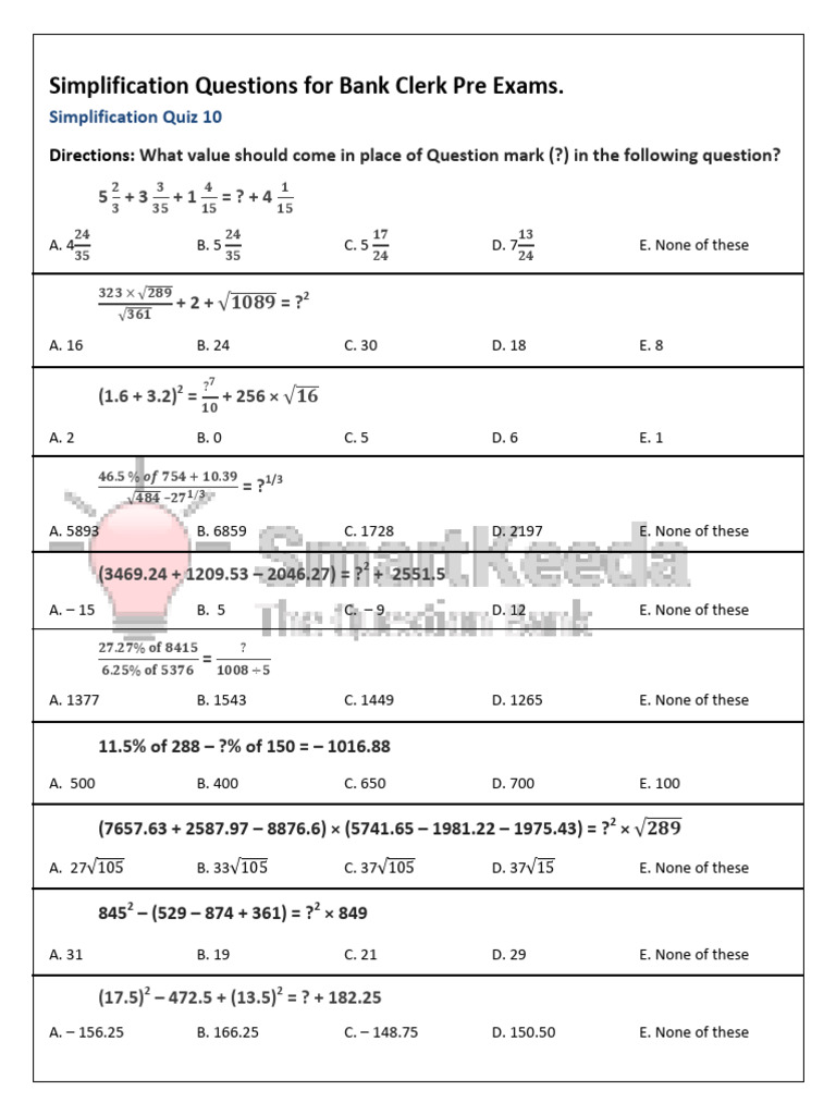 Simplification Quiz 10 | PDF