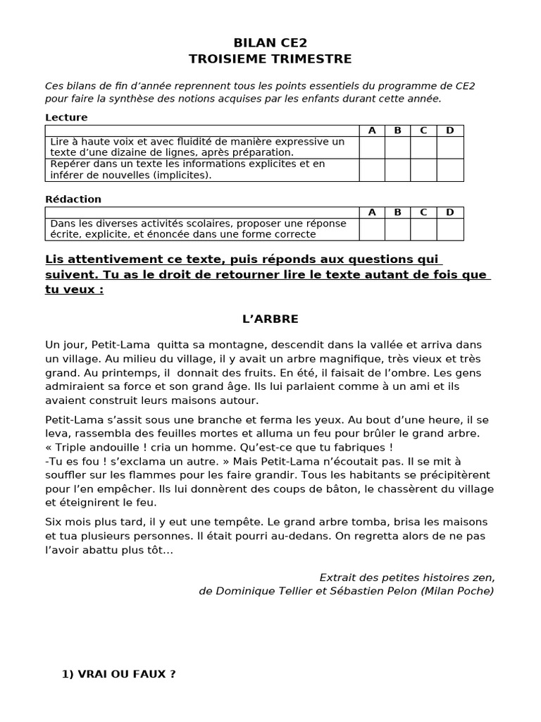 Bilan de fin d'année CE2 Français | PDF