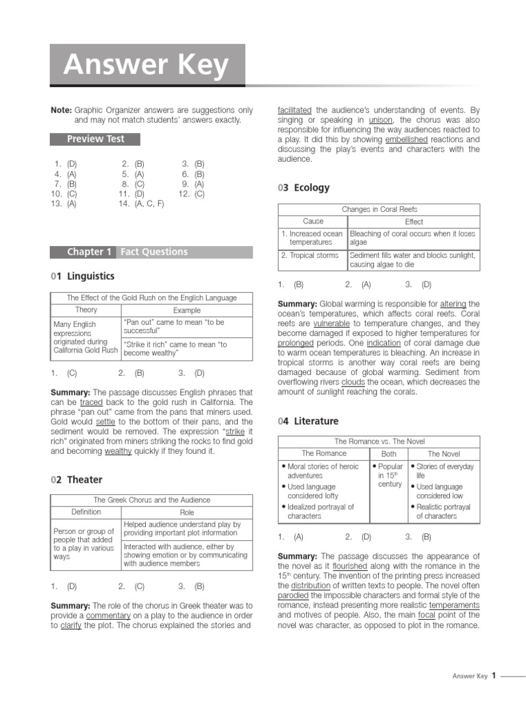 Developing Skills For The TOEFL iBT 2e Reading Answer Key | PDF | Inflation | Exposure (Photography)