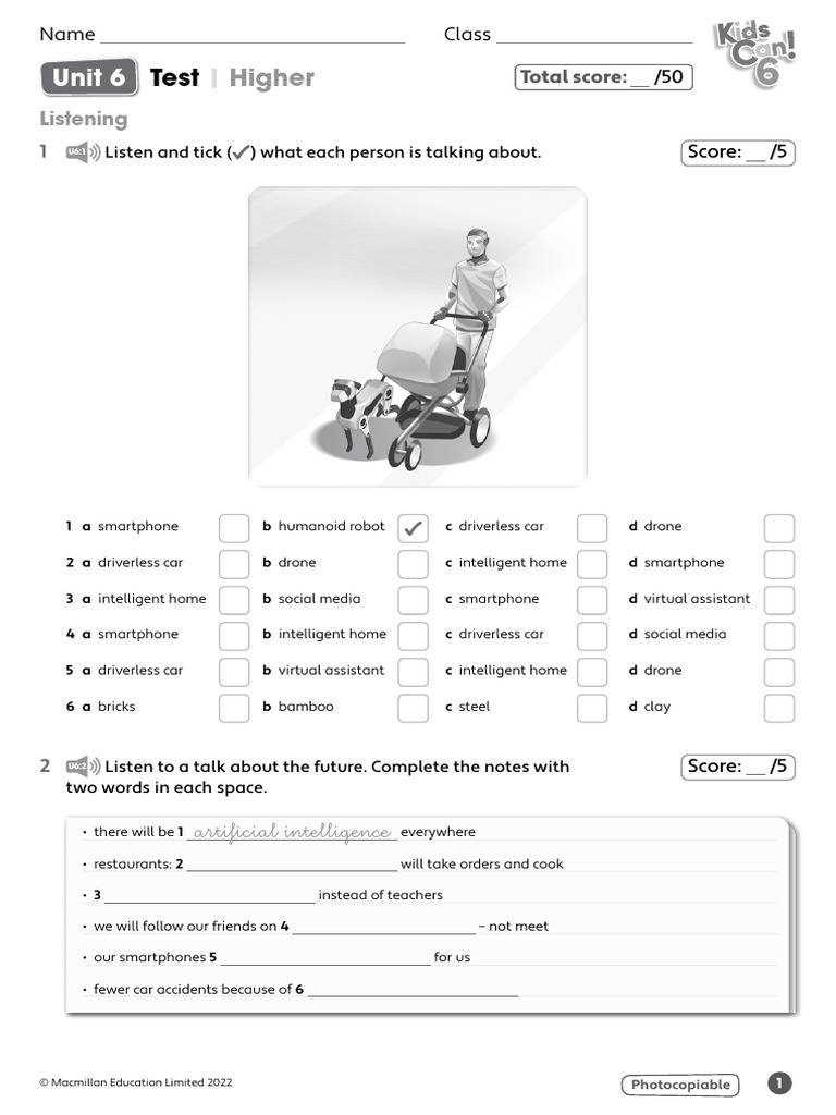Kids Can 6 Unit 6 Test PDF | PDF | Question | Robot
