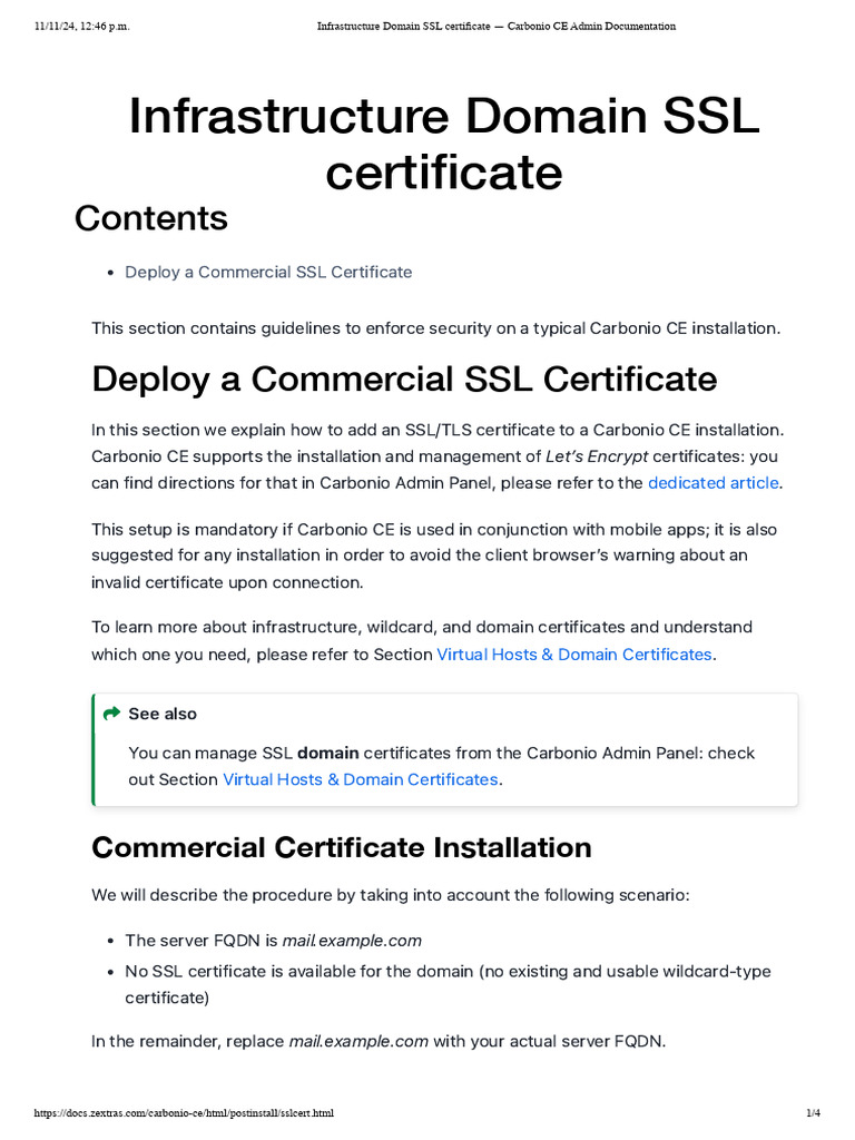 Infrastructure Domain SSL Certificate — Carbonio CE Admin Documentation | PDF | Public Key ...