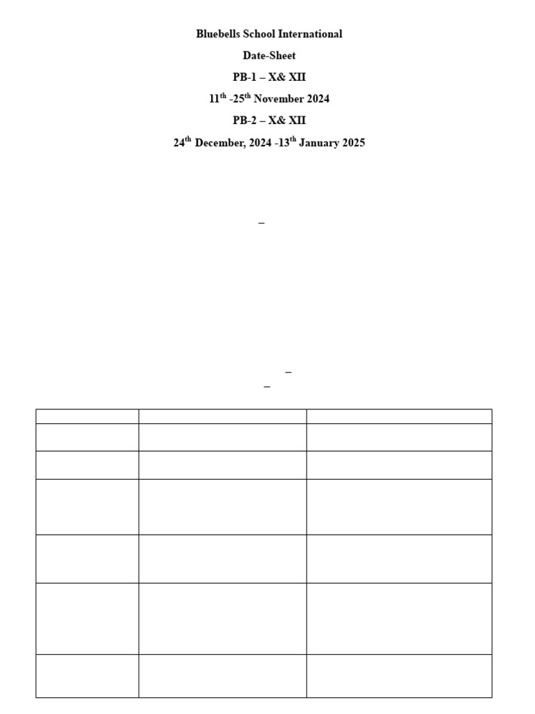 Date Sheet Preboard 2024 25 | PDF
