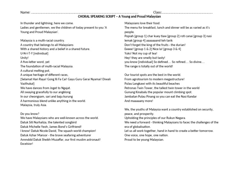 Choral Speaking Script | PDF | Malaysia