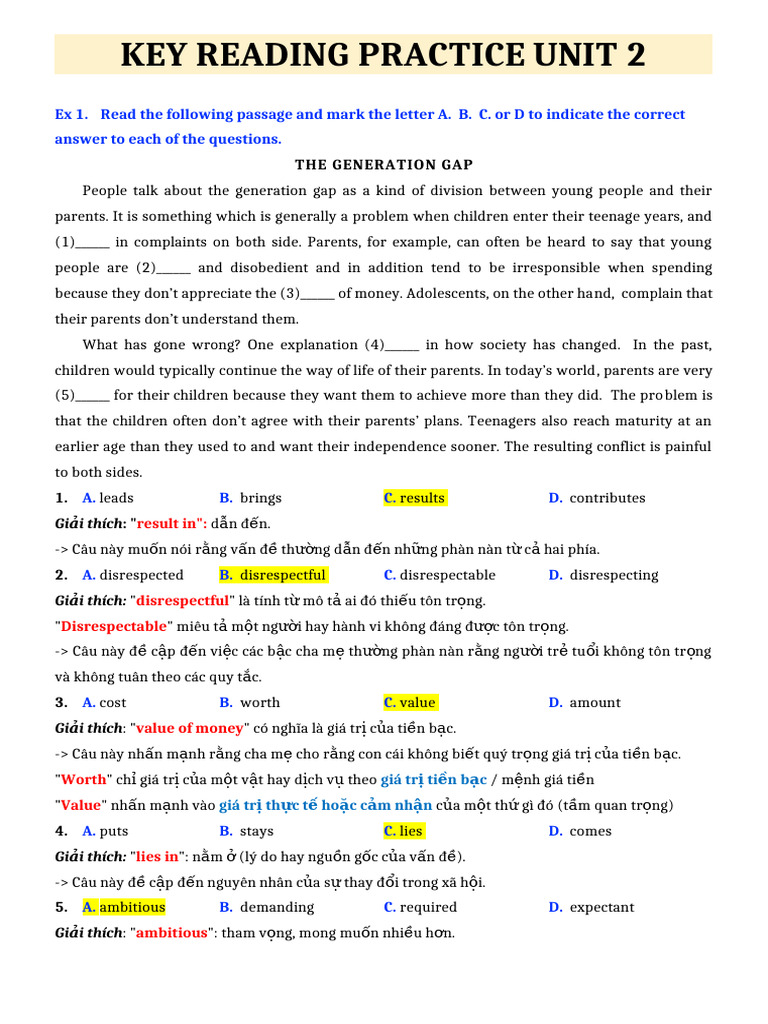 Reading Practice Unit 2 | PDF | Adolescence | Clothing