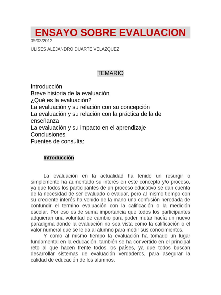Edse - U2sub1a1 Ensayo Sobre La Evaluación | PDF | Evaluación | Enseñando