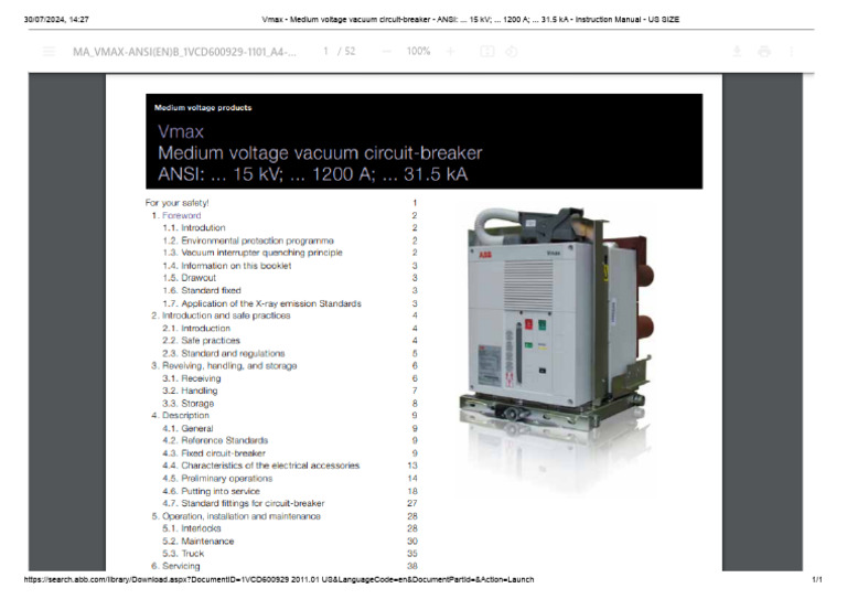 Vmax - Medium Voltage Vacuum Circuit-Breaker - ANSI - ... 15 KV ...