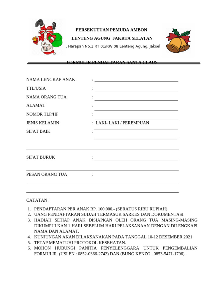 Formulir Pendaftaran Santa Claus | PDF