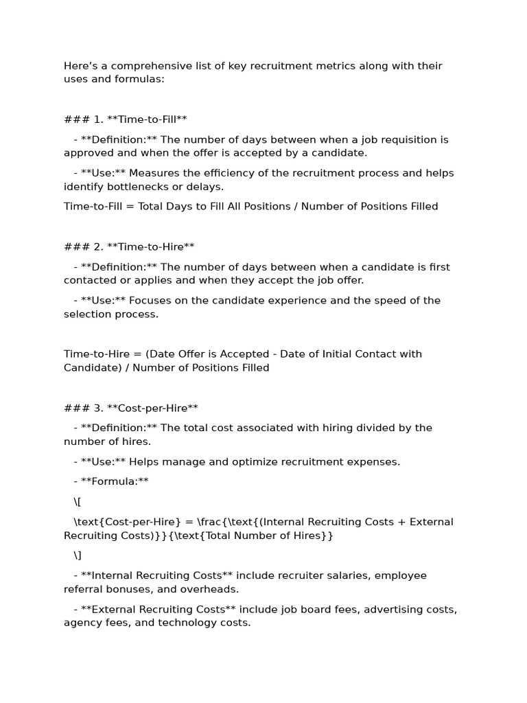 Recruitment Formulae | PDF | Recruitment | Employee Retention