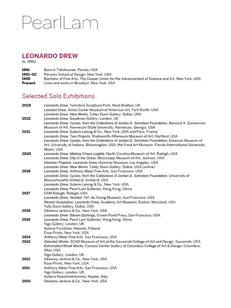 Leonardo Drew CV EN - 230915 | PDF | Modern Art | Museology