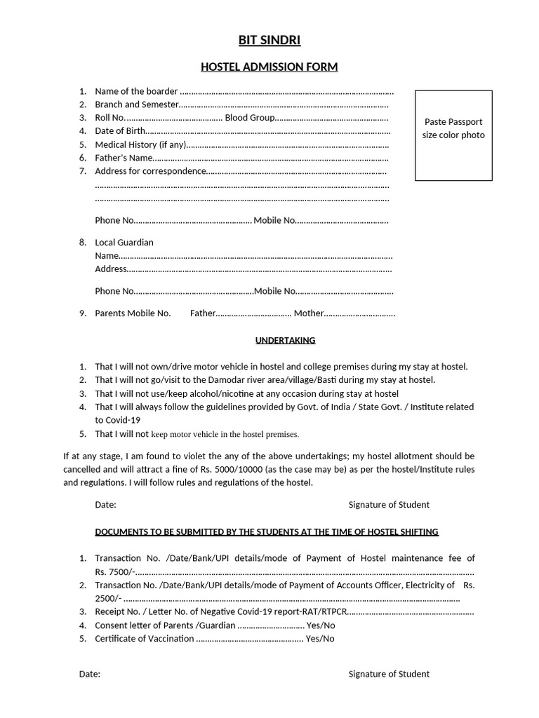 Hostel-Admission-Form | PDF