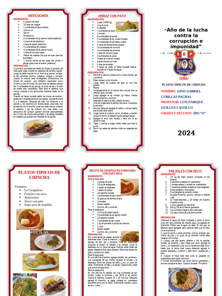 TRIPTICO Platos Tipicos de Chincha | PDF | Cilantro | Sopa