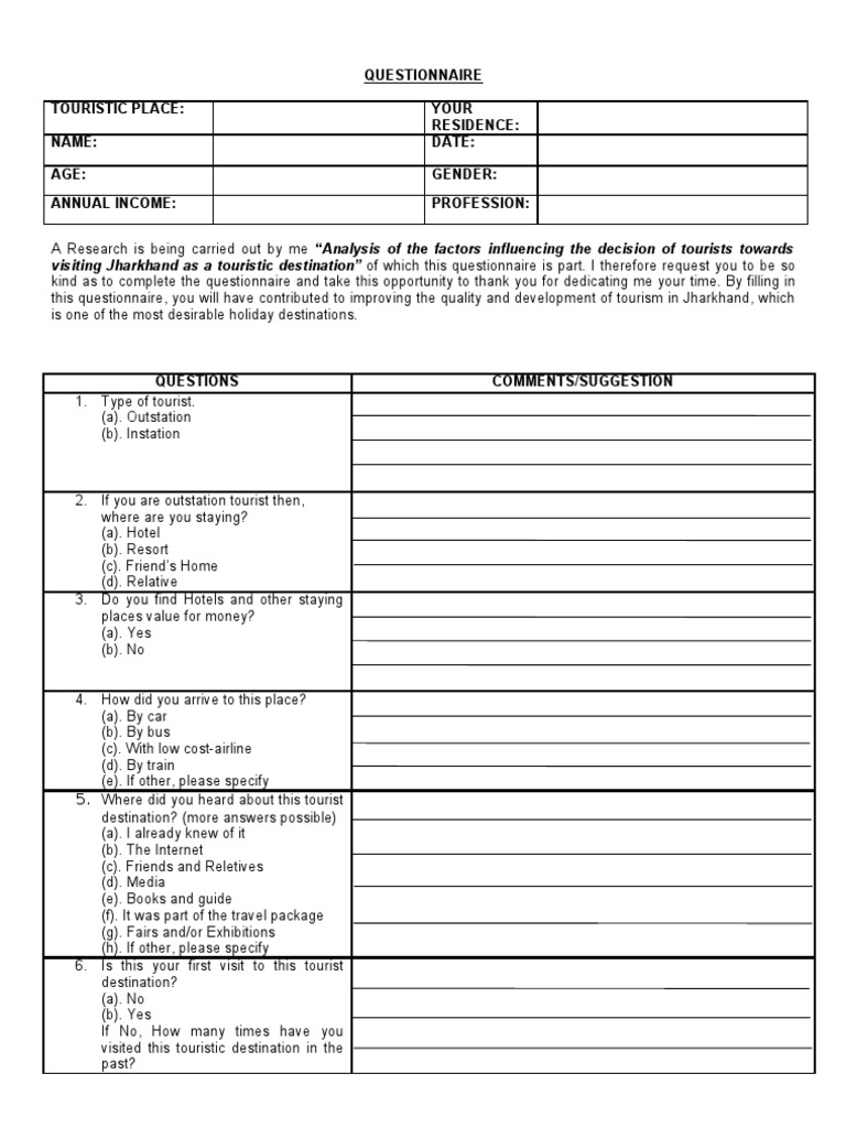 Questionnaire For Tourism Industry | PDF | Tourism | Tourism And Leisure