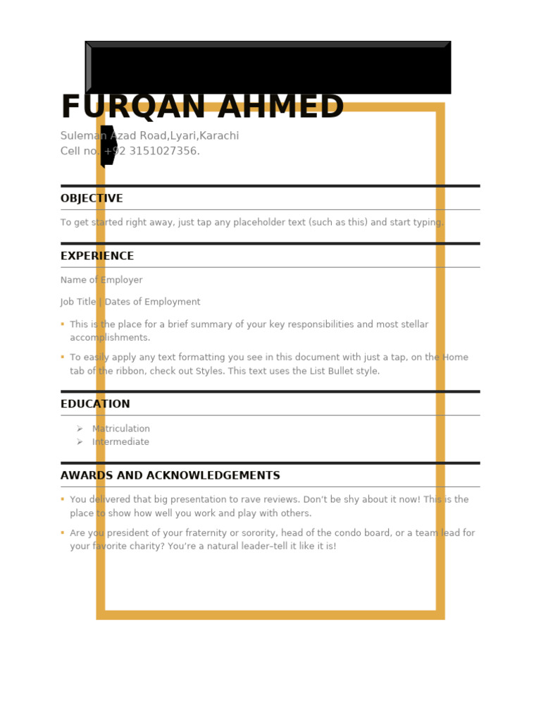 Curriculum Vitae Furqan Ahmed: Suleman Azad Road, Lyari, Karachi Cell No. +92 3151027356 | PDF