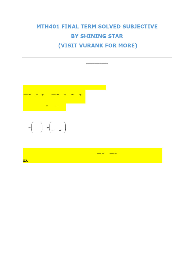 Mth401 Final Term Solved Subjective | PDF | Eigenvalues And ... Mth401 Final Term Solved Subjective | PDF | Eigenvalues And ...