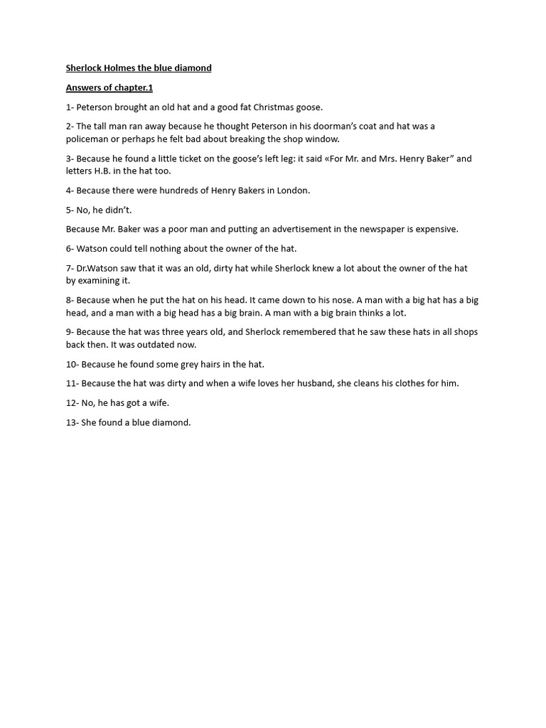 Sherlock Holmes: Blue Diamond Q&A | PDF