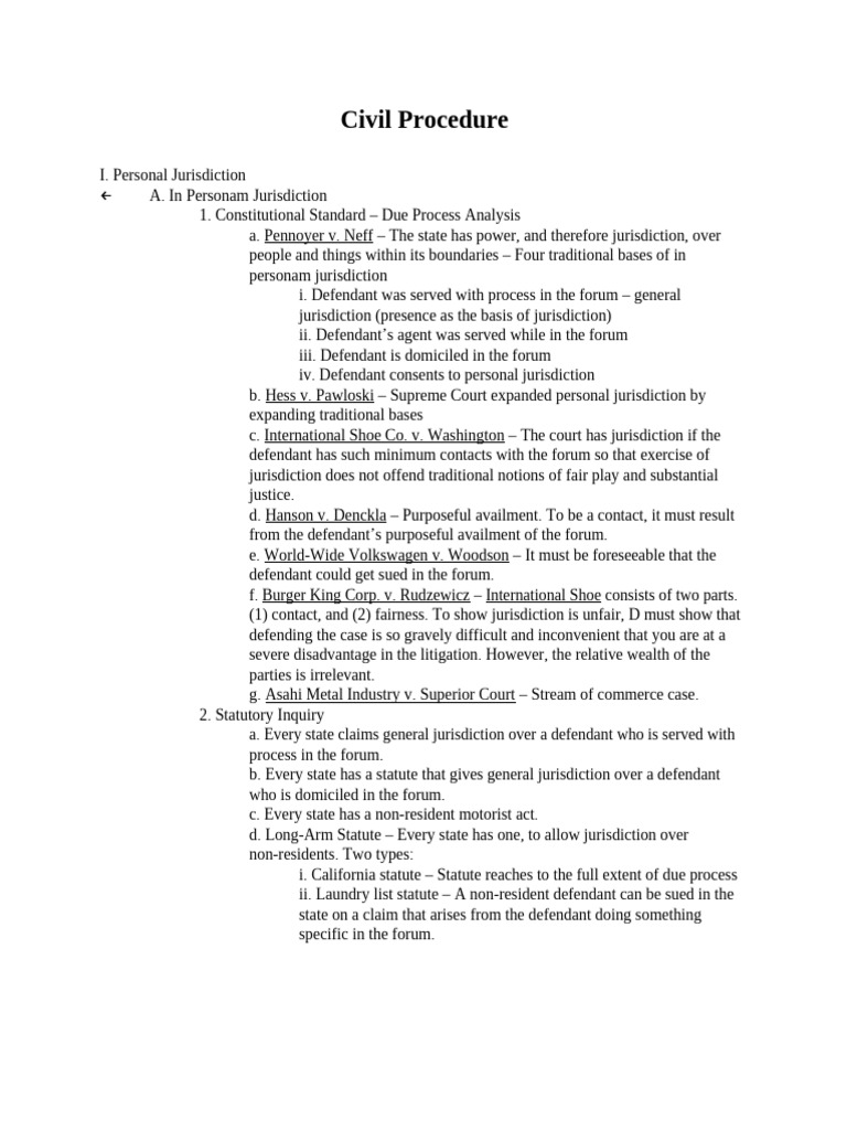 Civil Procedure: Jurisdiction Basics | PDF | Discovery (Law ...
