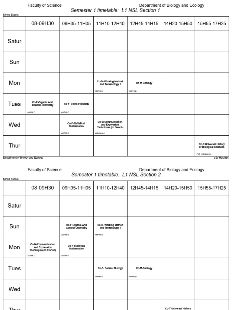 Biology and Ecology Semester 1 Timetable | PDF | Science | Nature