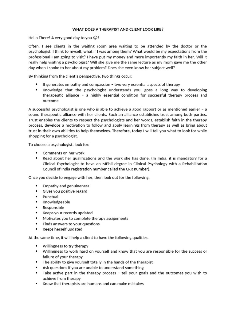 What Does A Therapist and Client Look Like | PDF | Psychotherapy ...