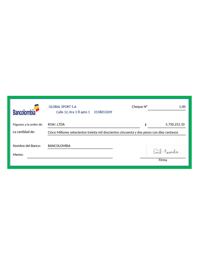 Cheques Emitidos por Global Sport | PDF