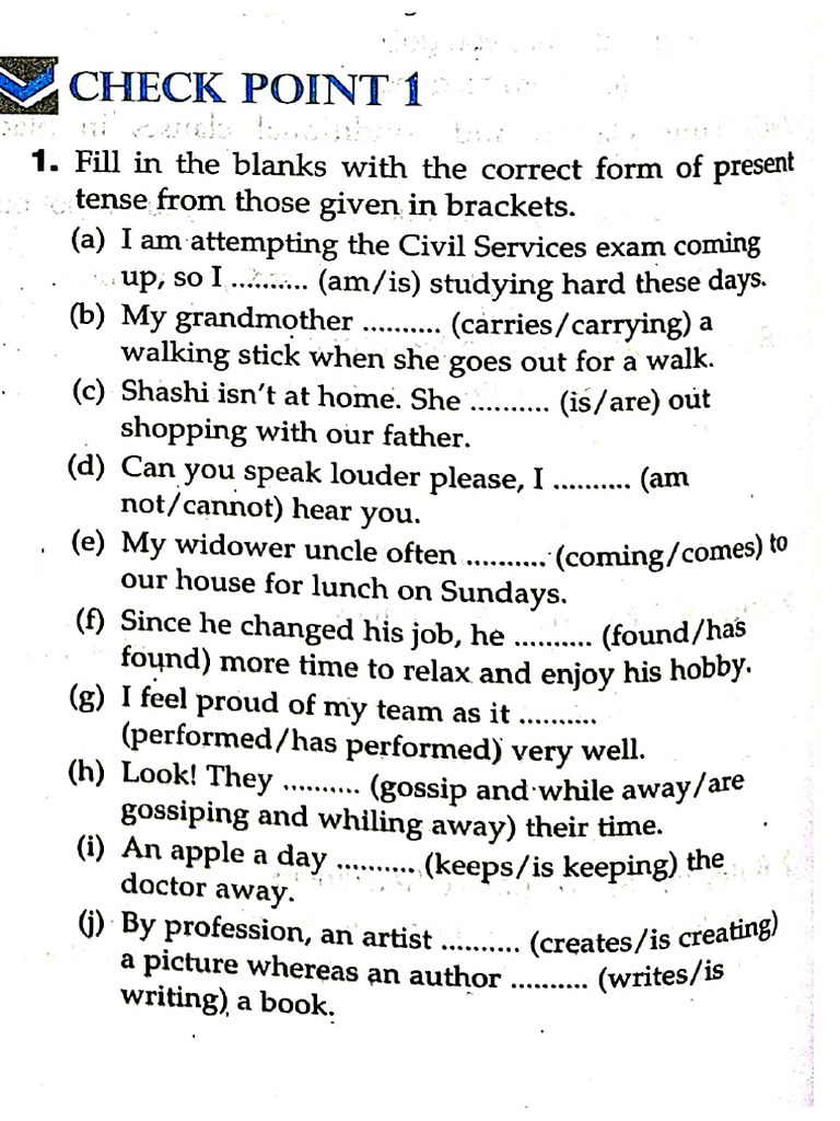 Present Tense Exercise Pdf