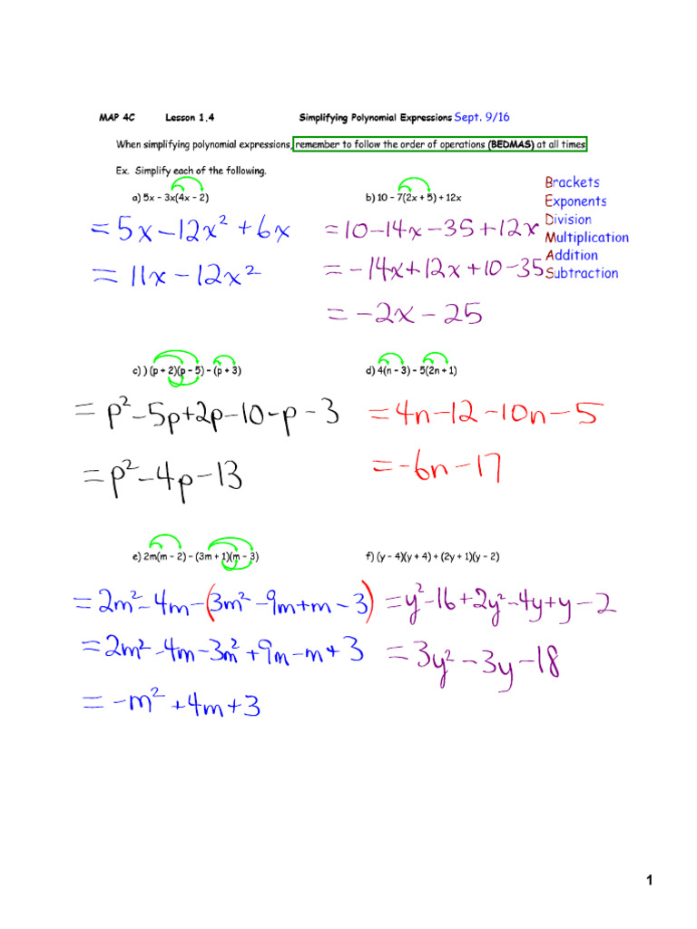 4c 1 4 Notes Simplifying Polynomial Expressions Pdf