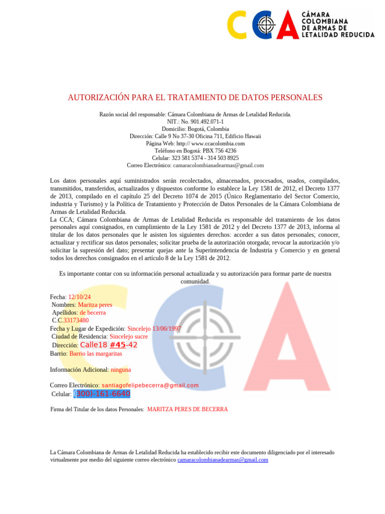 Formato de Compra Habeas Data CCA (4 | PDF | Colombia