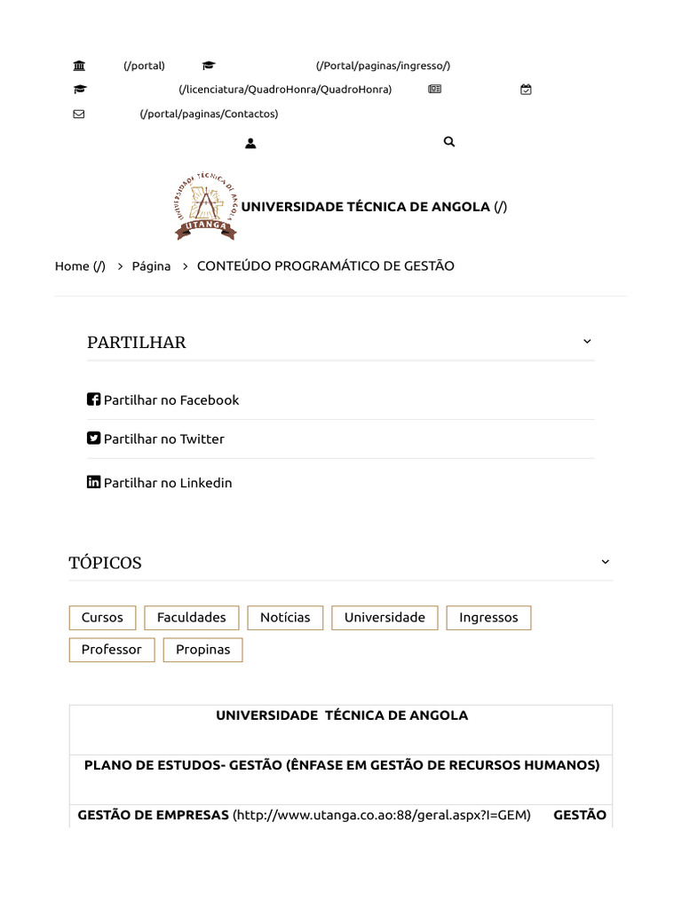 Plano de Estudos da UTANGA - Gestão | PDF | Gestão de recursos humanos ...