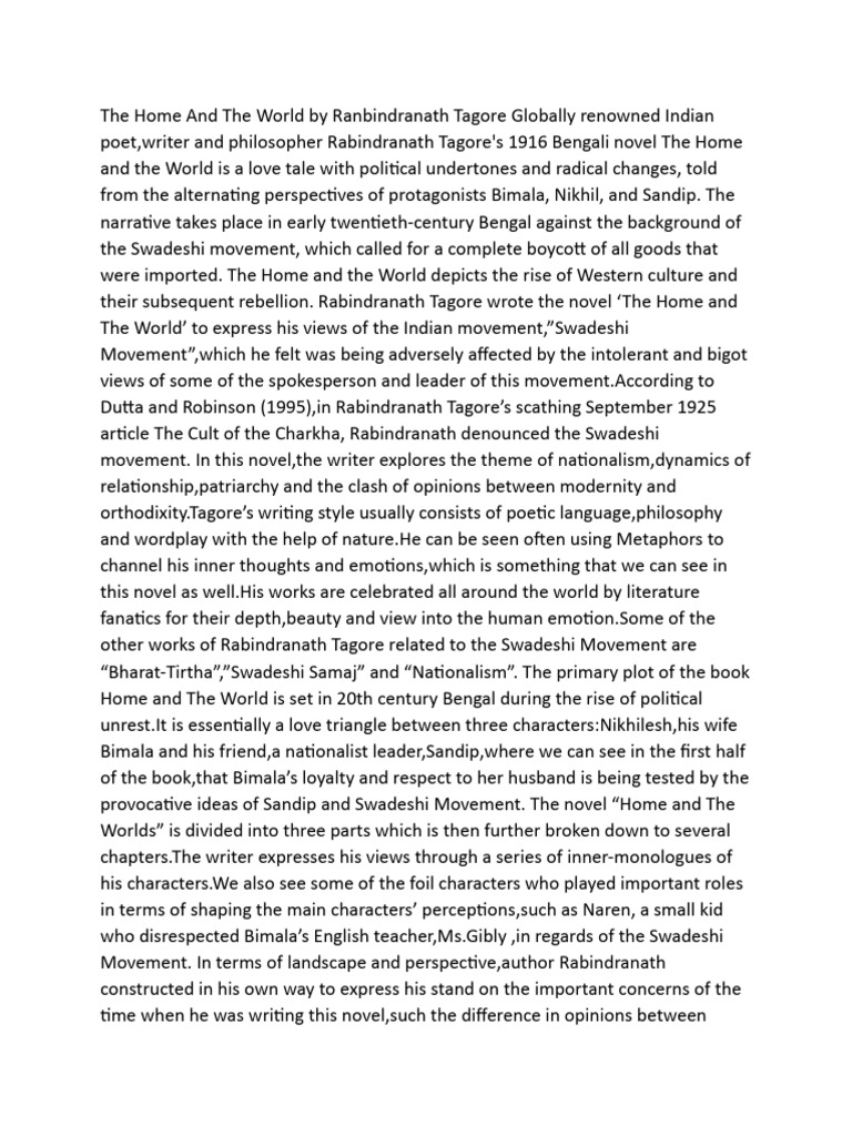 Overview of Tagore's The Home and the World | PDF