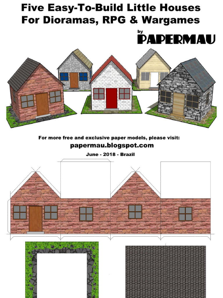Five Easy-To-Build Little Houses Papercraft by Papermau - A4 | PDF