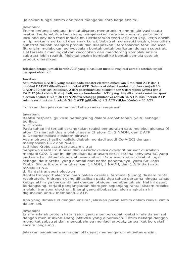 Jelaskan Fungsi Enzim Dan Teori Mengenai Cara Kerja Enzim | PDF