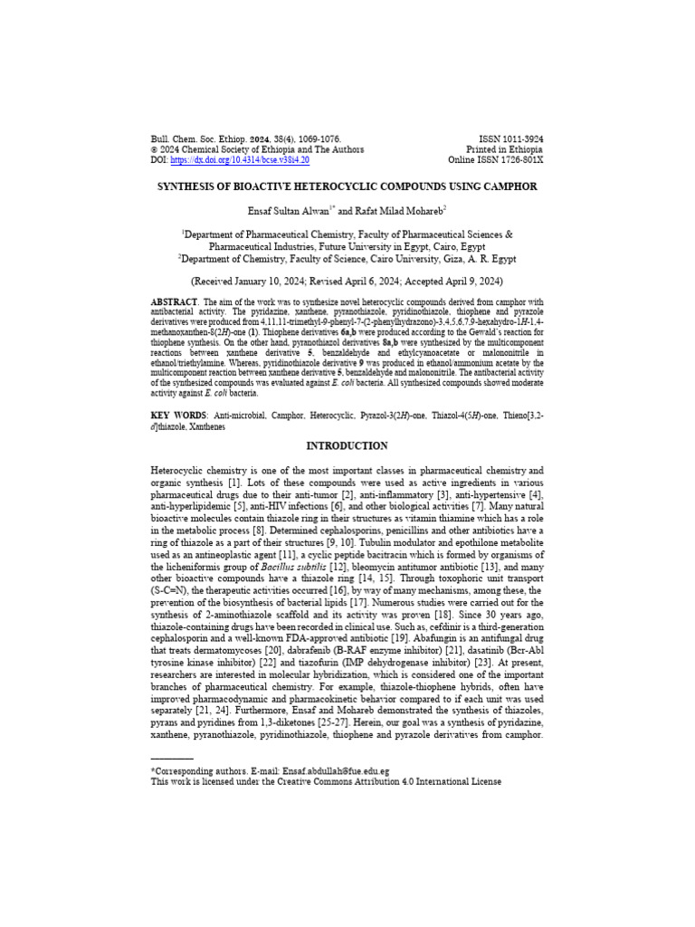 Synthesis of Bioactive Heterocyclic Compounds Using Camphor | PDF