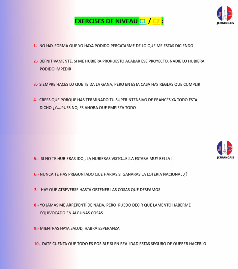 Exercises de Niveau C1 - C2 | PDF