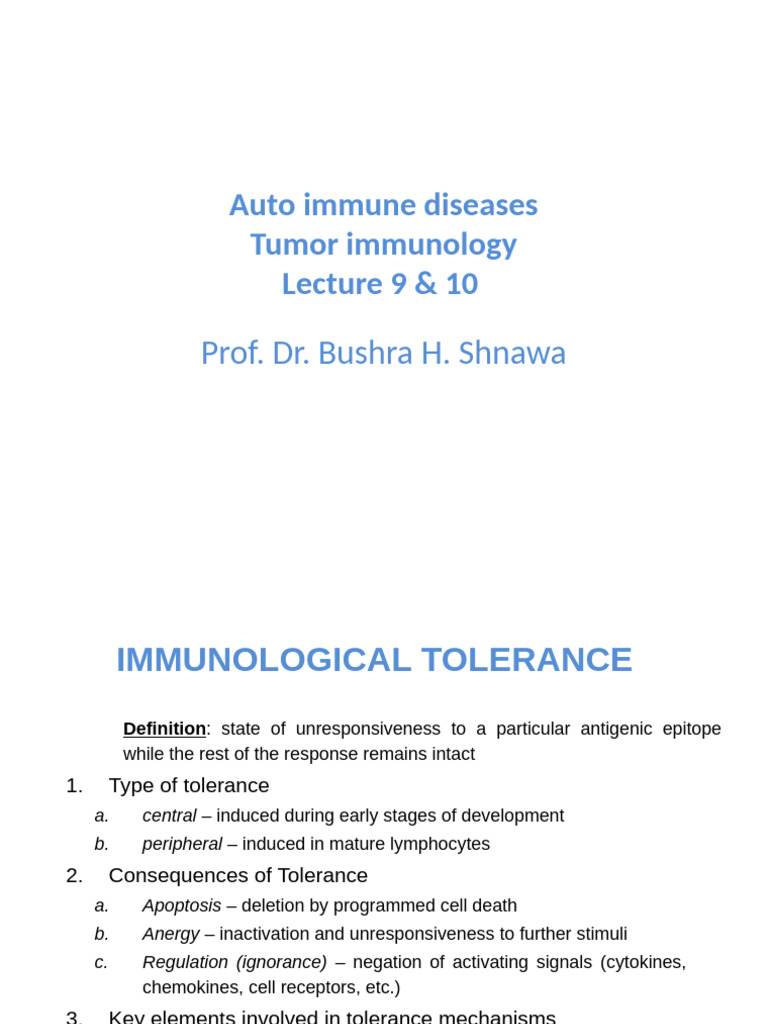 Autoimmune Diseases & Tolerance | PDF | Immune Tolerance | Immune System