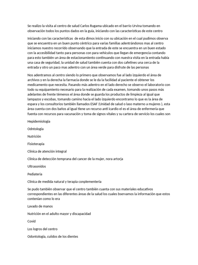 CENTRO DE SALUD CARLOS RUGAMA | PDF | Medicina | Cuidado de la salud