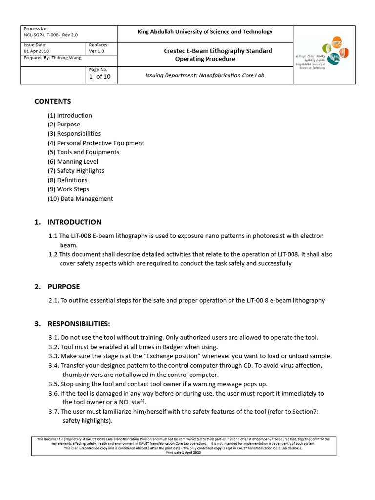 Lit-008 Crestec Ebl Sop | PDF | Scanning Electron Microscope ...