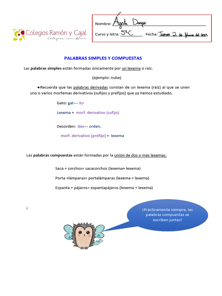 Palabras Simples y Compuestas Explicadas | PDF | Artes del Lenguaje y ...
