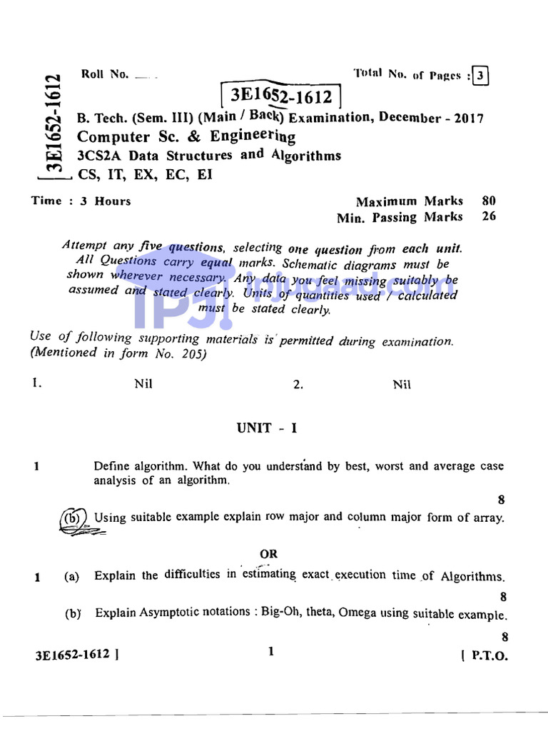 Ipjugaad B Tech 3rd Sem Data Structures and Algorithms Paper 2017 | PDF | Information Retrieval ...