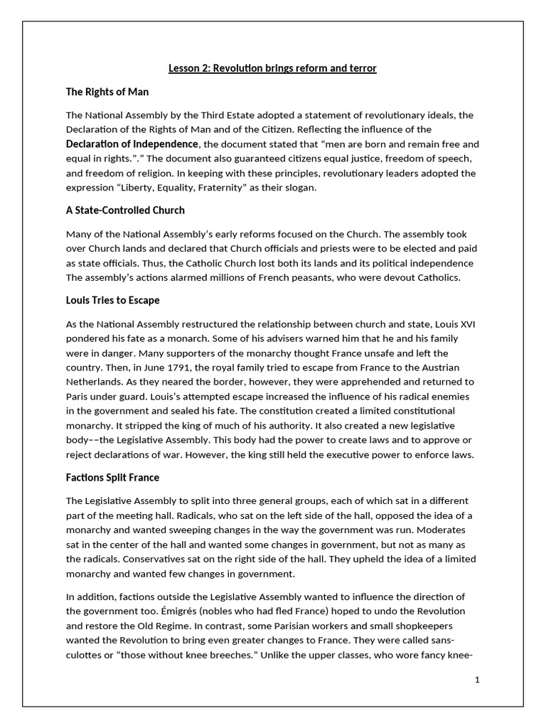 French Revolution: Reform and Terror | PDF | Reign Of Terror ...