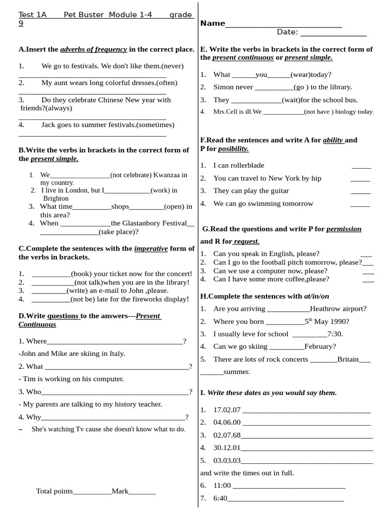 Test 1A Pet Buster Module 1 | PDF | Language Families | Linguistic Typology